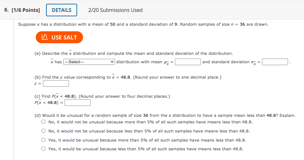 Solved 6. [1/6 Points] DETAILS 2/20 Submissions Used Suppose | Chegg.com
