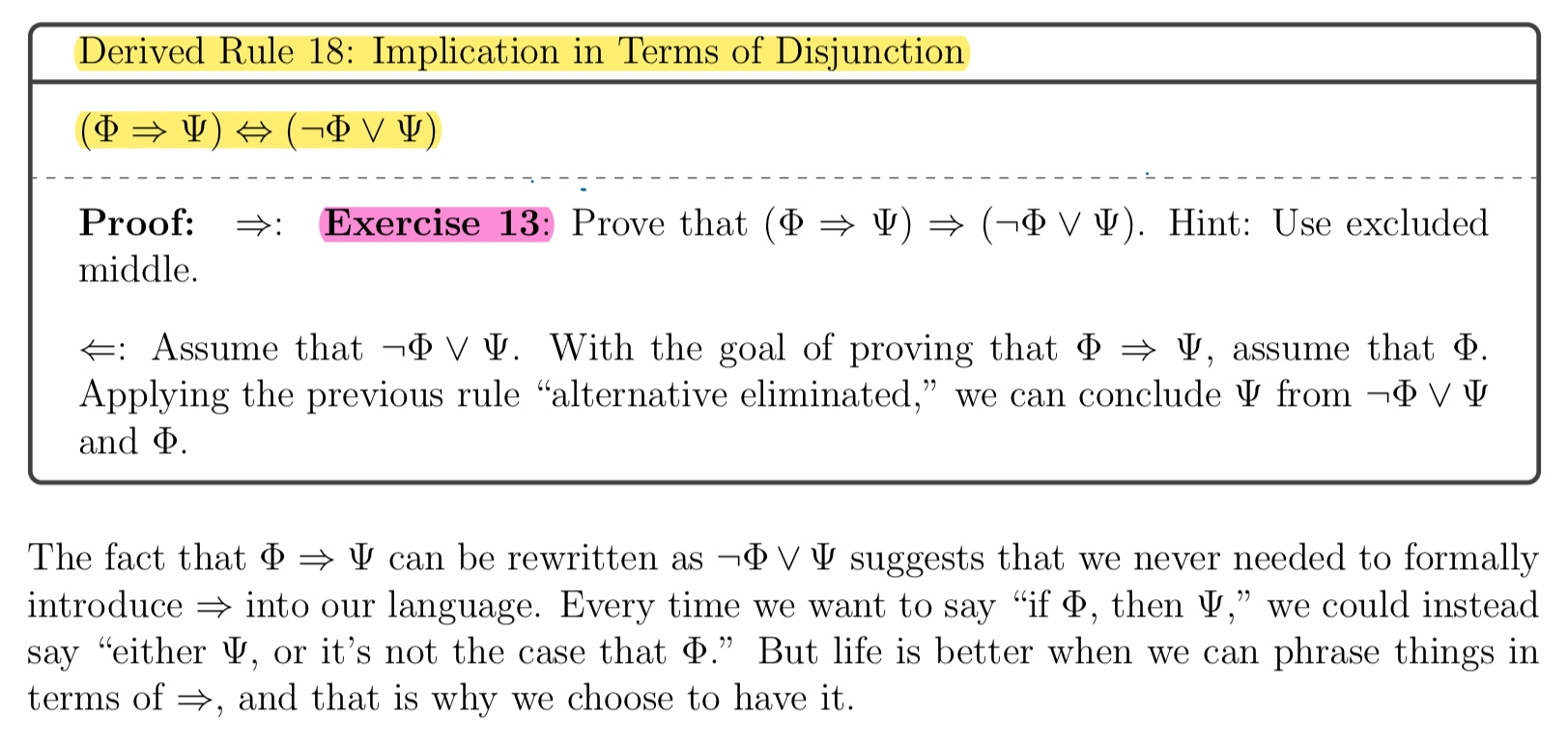 Solved Derived Rule 18: Implication in Terms of Disjunction | Chegg.com