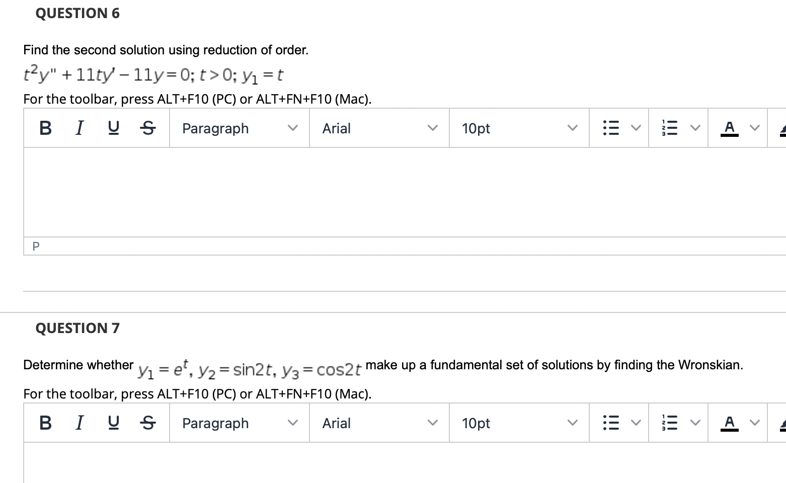 Solved QUESTION 6 Find the second solution using reduction | Chegg.com