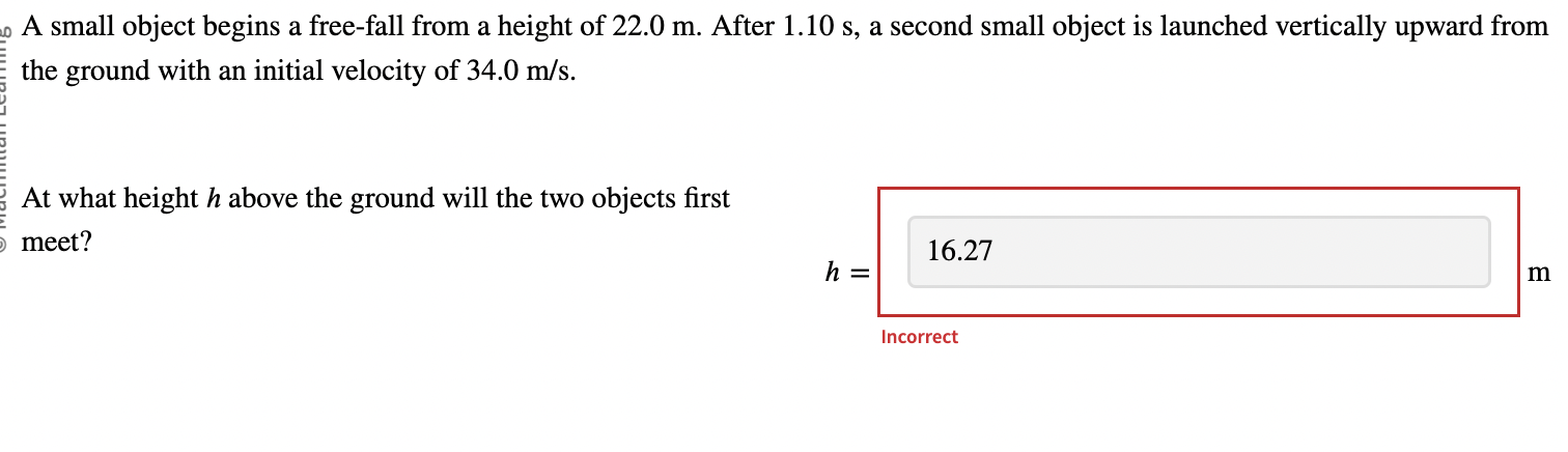 Solved A small object begins a free-fall from a height of | Chegg.com