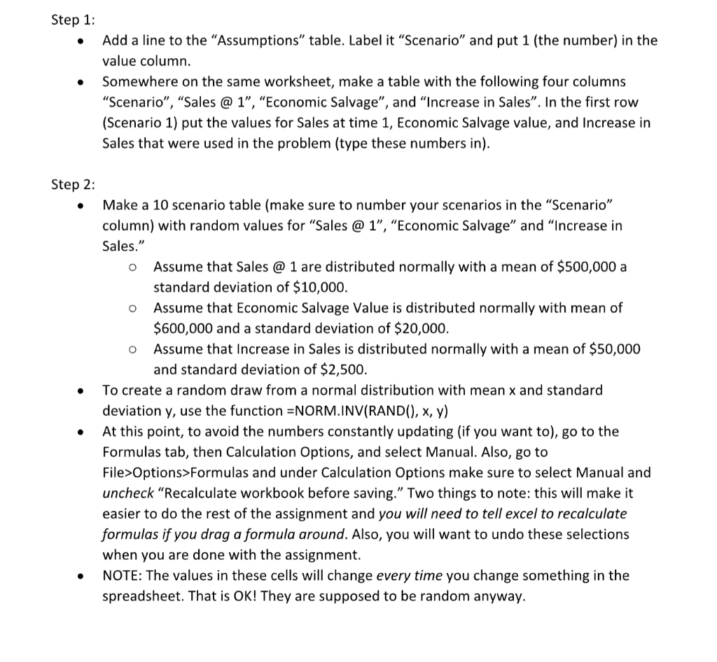 Step 1: - Add a line to the "Assumptions" table. | Chegg.com