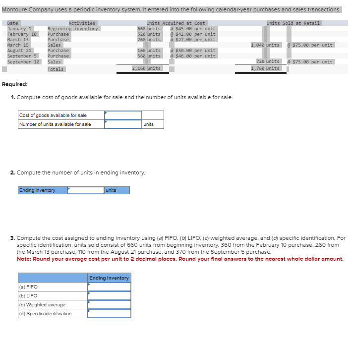 Solved 1. Compute cost of goods available for sale and the | Chegg.com