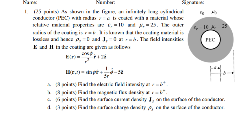 Solved Name: Number: Signature: 1. (25 points) As shown in | Chegg.com