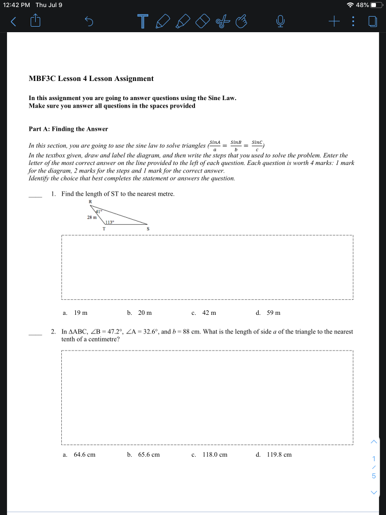 Solved 12:42 PM Thu Jul 9 48% TODO + : 0 MBF3C Lesson 4 | Chegg.com