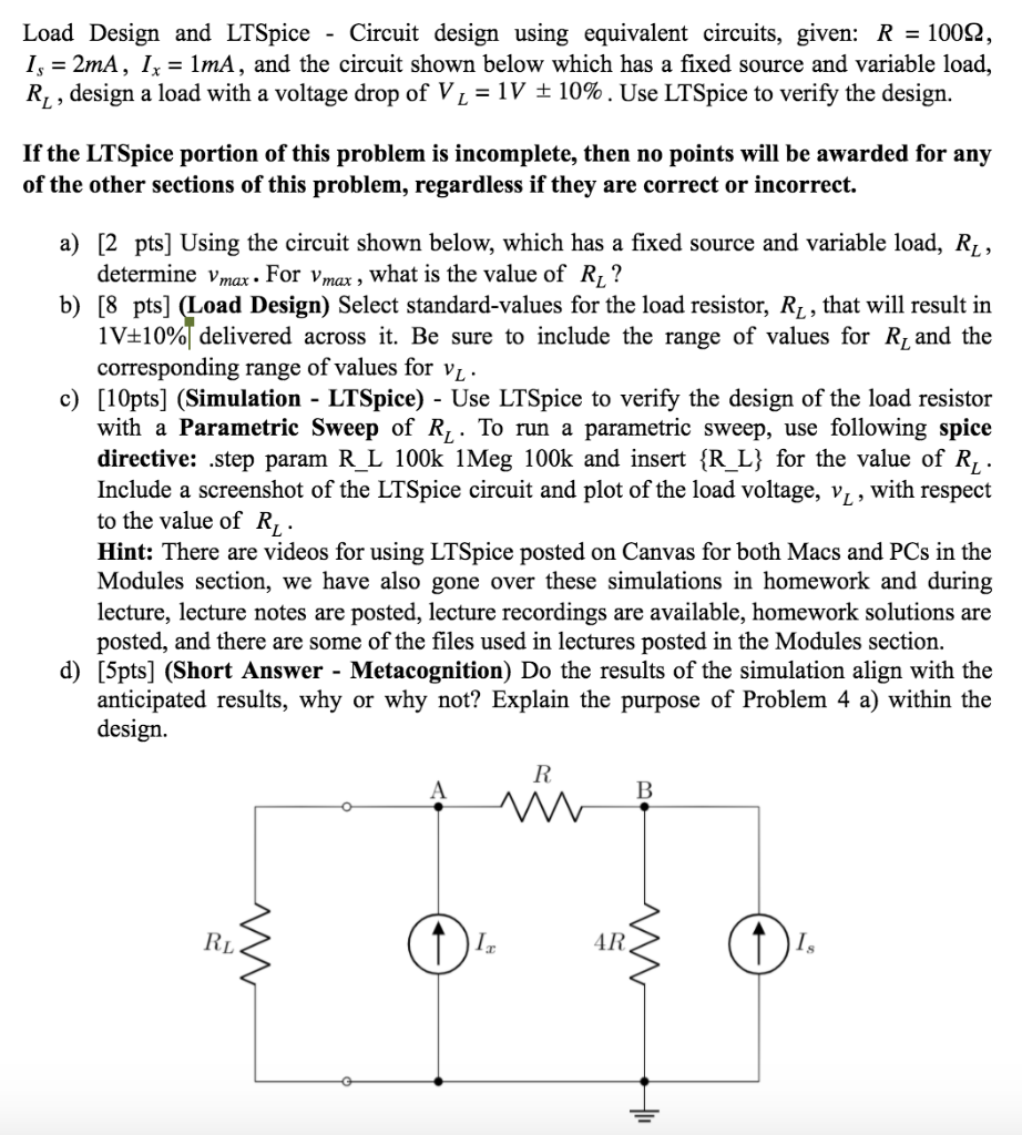 Load Design and LTSpice - Circuit design using | Chegg.com