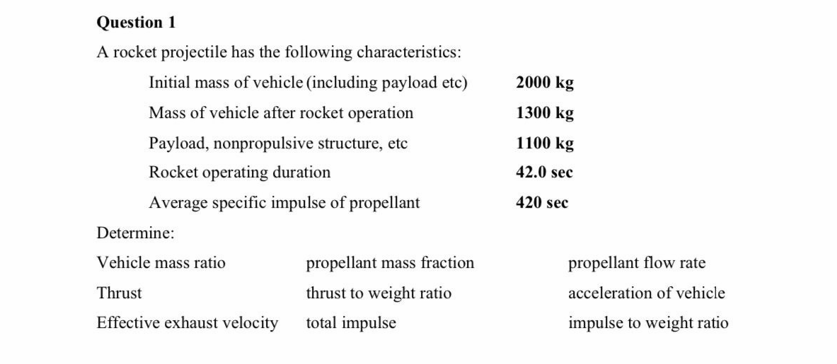 Solved Question 1 A rocket projectile has the following | Chegg.com