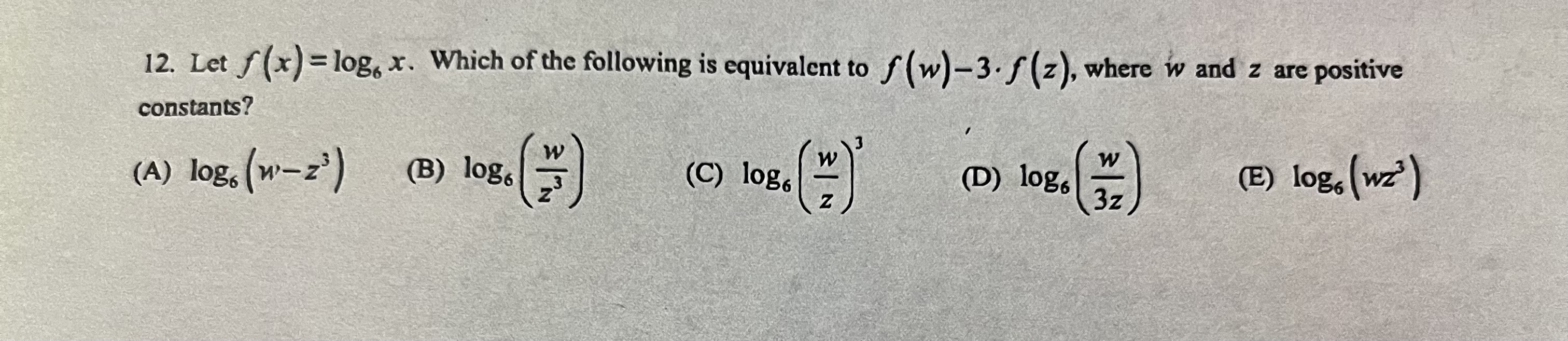 Solved 12. Let f(x)=log6x. Which of the following is | Chegg.com