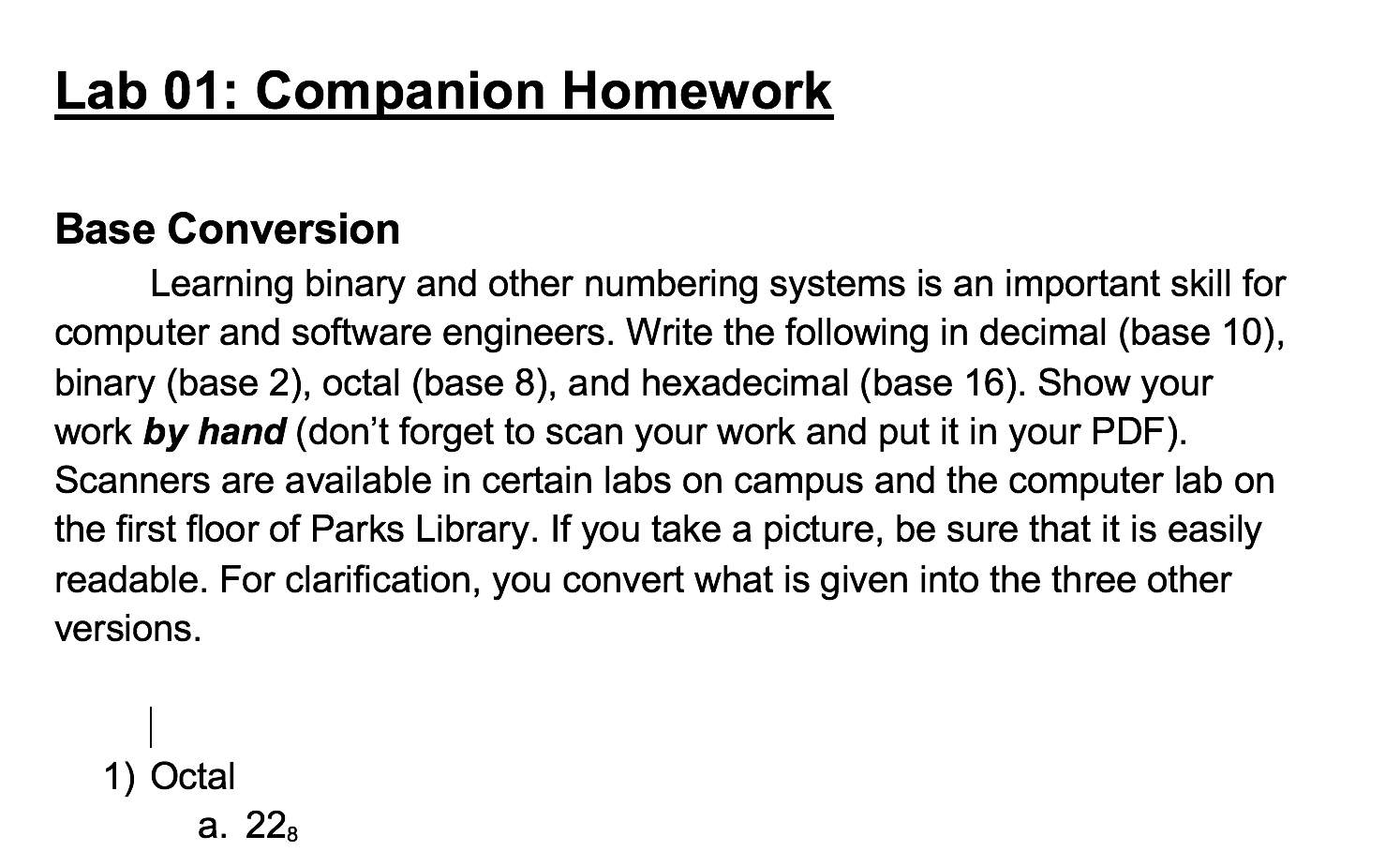 Solved Lab 01: Companion Homework Base Conversion Learning | Chegg.com