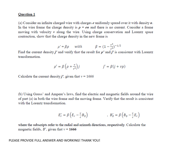 Solved Question 1 (a) ﻿Consider an infinite charged wire | Chegg.com