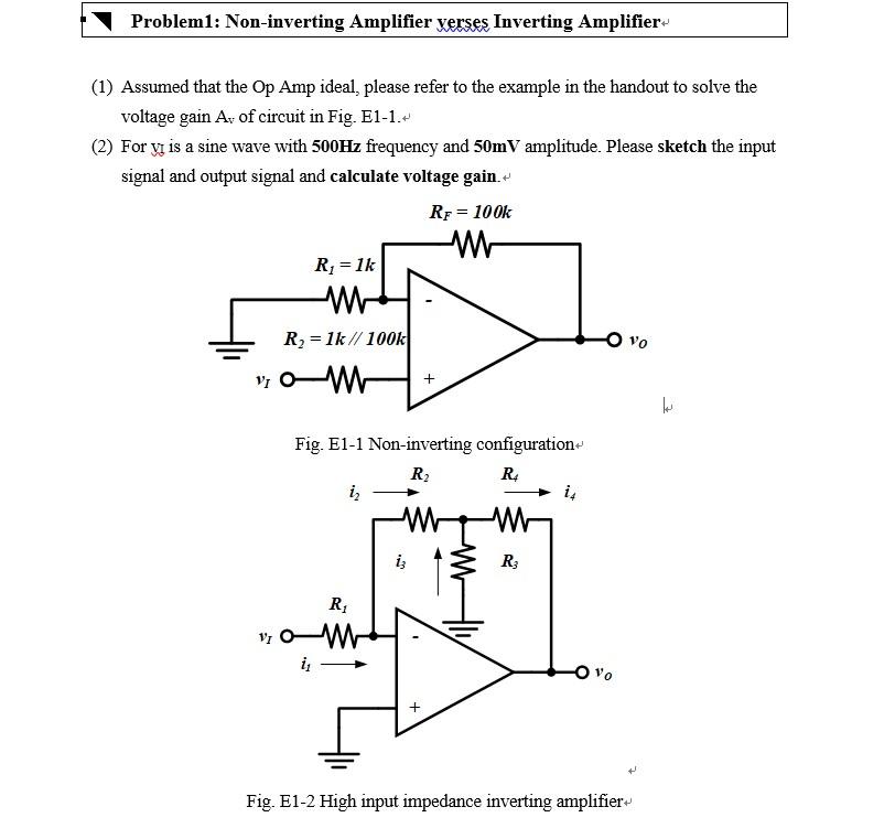 Solved Problem1: Non-inverting Amplifier verses Inverting | Chegg.com