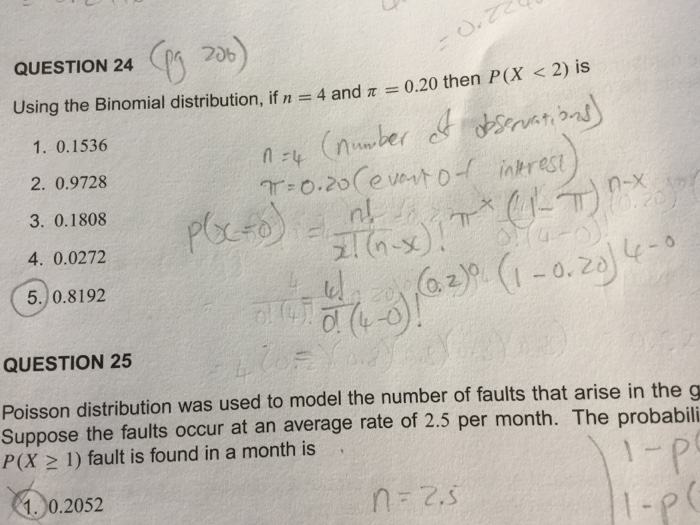 Solved Using the Binomial distribution, if n = 4 and pi = | Chegg.com