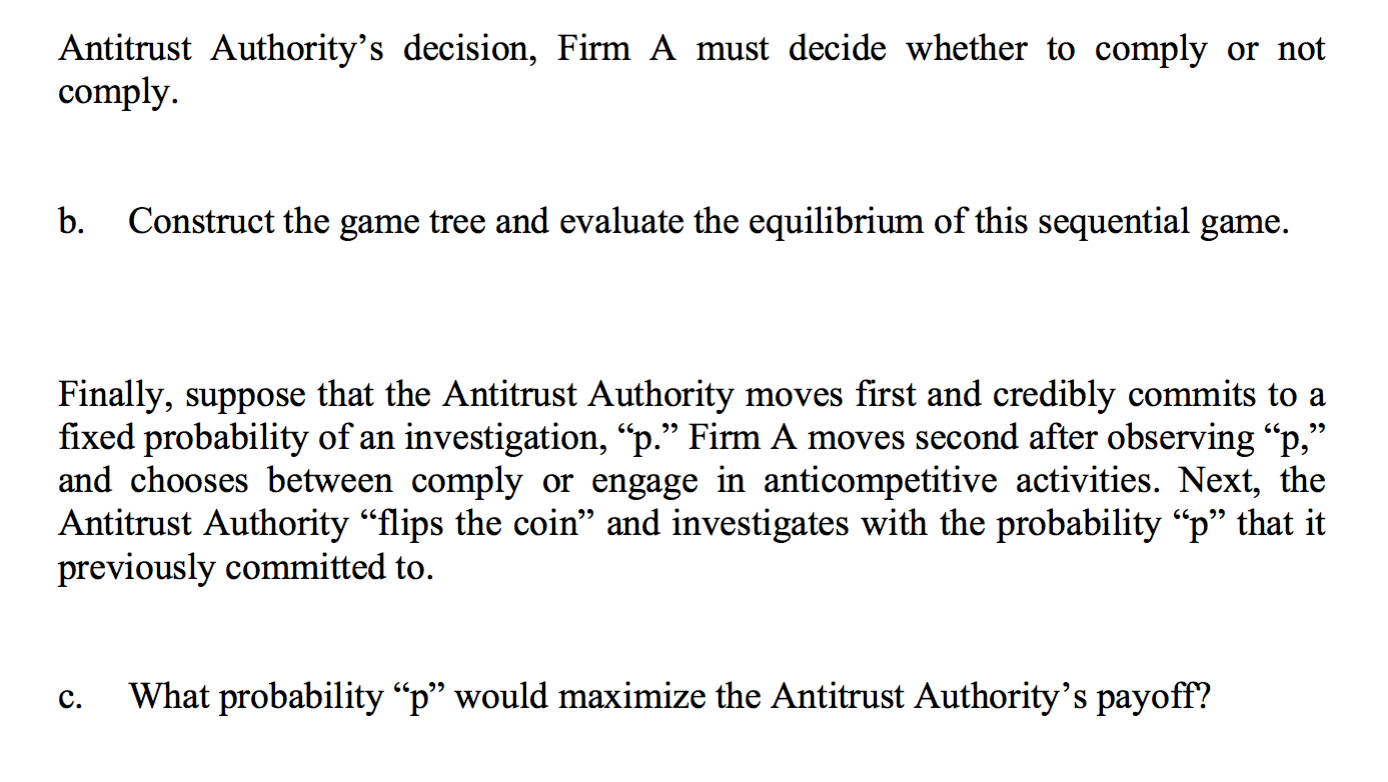 Consider the following simultaneous-move antitrust | Chegg.com