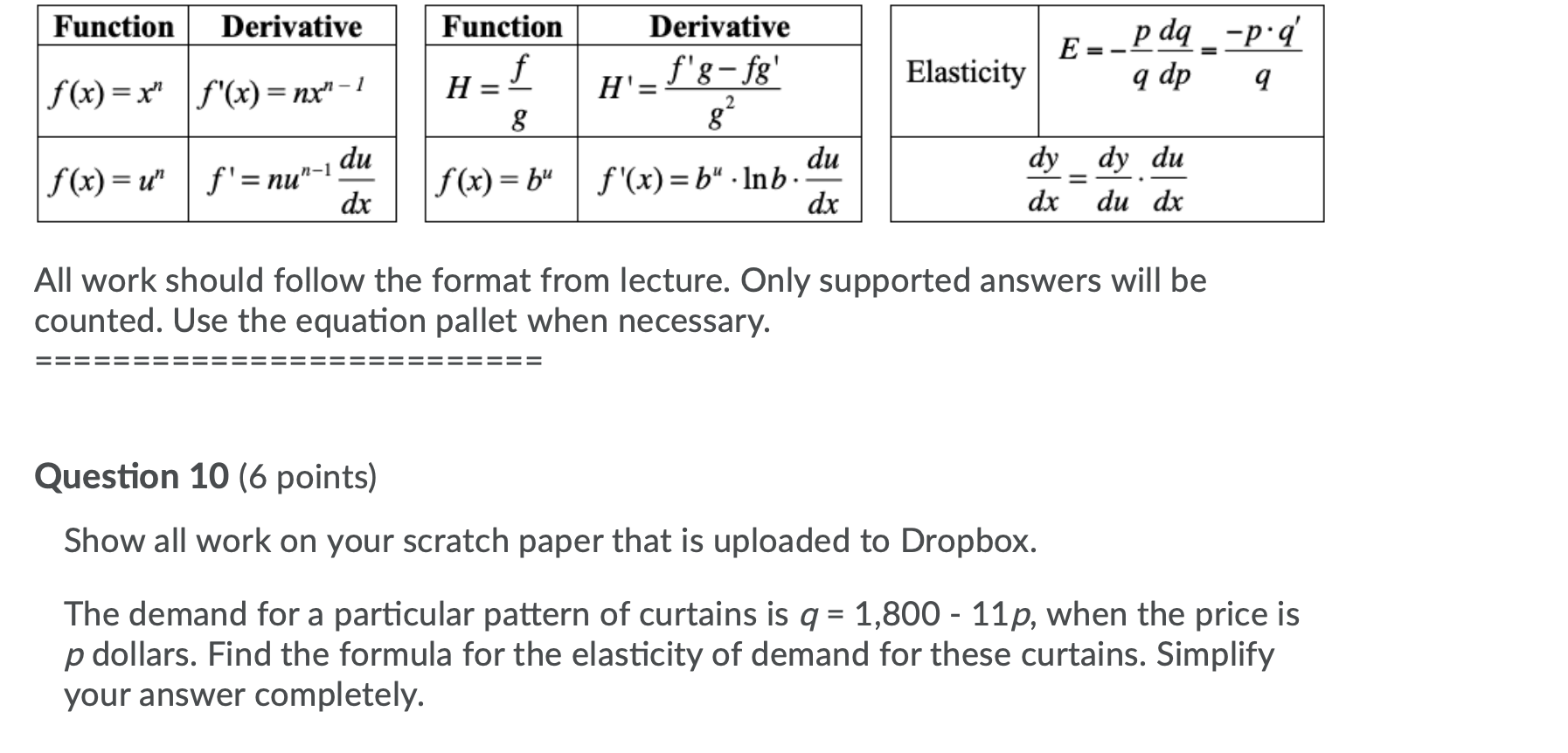Solved Function Derivative Elasticity E=_p dq_ -p.al 9 dp 1 | Chegg.com