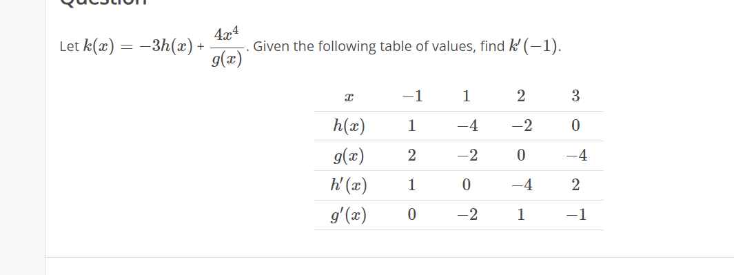 Solved Let k(x)=-3h(x)+4x4g(x). ﻿Given the following table | Chegg.com