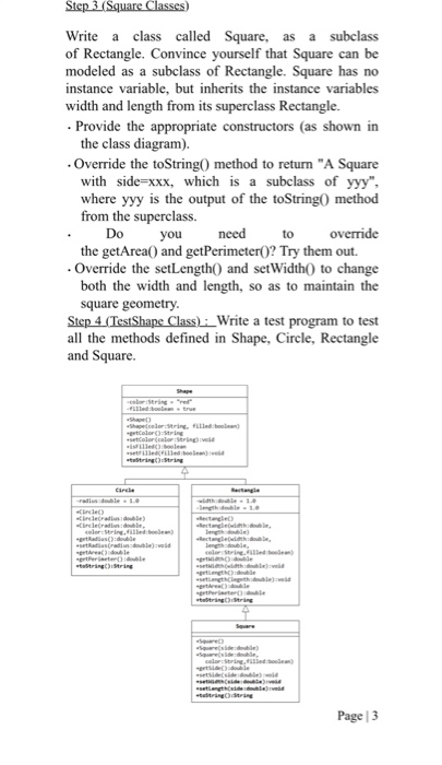 Solved Write a superclass called Shape (as shown in the | Chegg.com