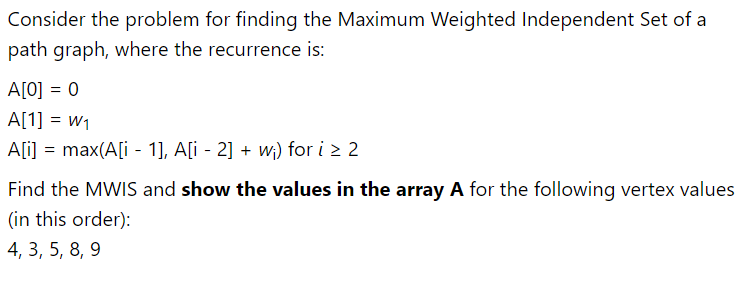 Solved Consider the problem for finding the Maximum Weighted | Chegg.com