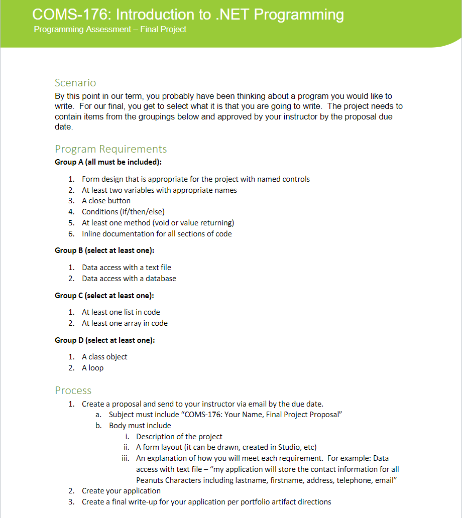 COMS-176: Introduction to .NET Programming | Chegg.com