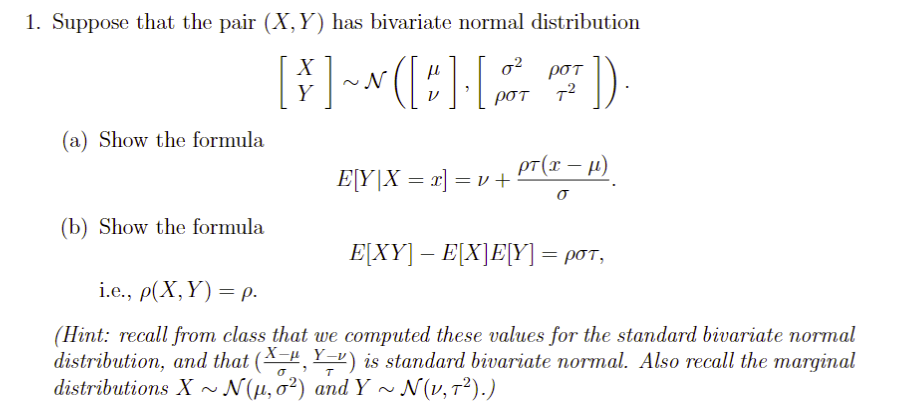 Solved 1. Suppose that the pair (X,Y) has bivariate normal | Chegg.com