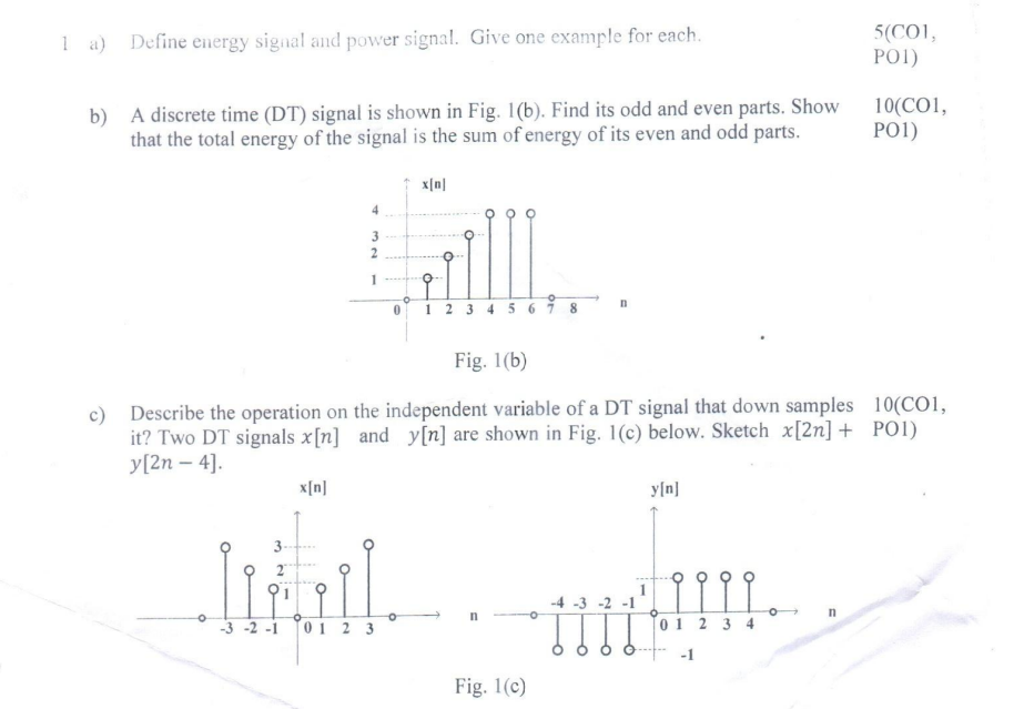 Solved 1 a) Define energy signal and power signal. Give one | Chegg.com