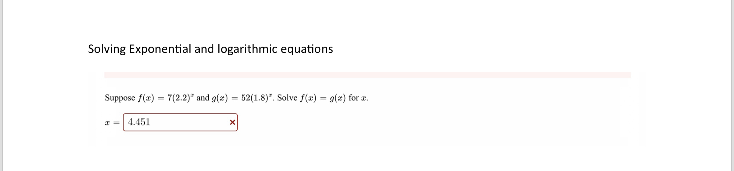 Solved Solving Exponential and logarithmic equations Suppose | Chegg.com