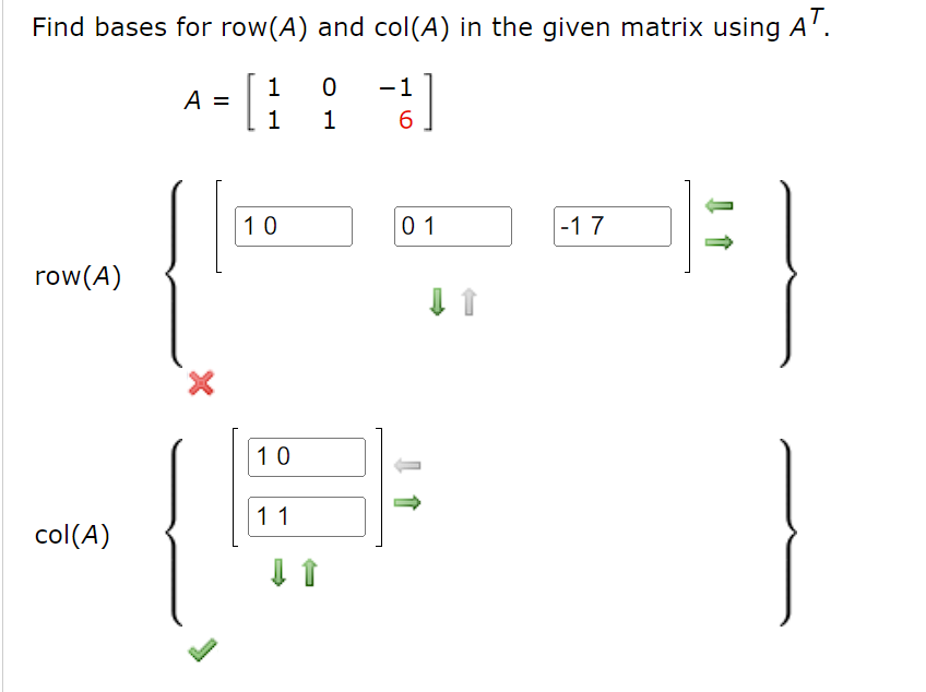 Solved Find bases for row(A) and col(A) in the given matrix | Chegg.com