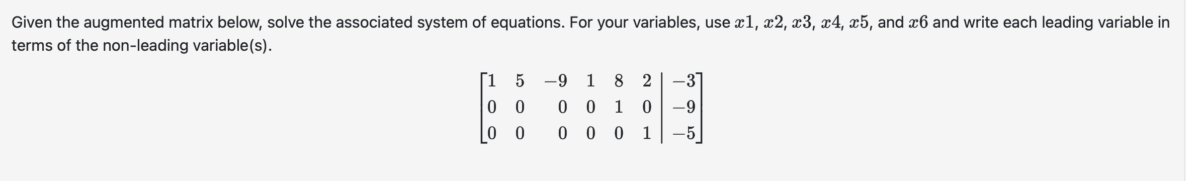 Solved Given the augmented matrix below, solve the | Chegg.com