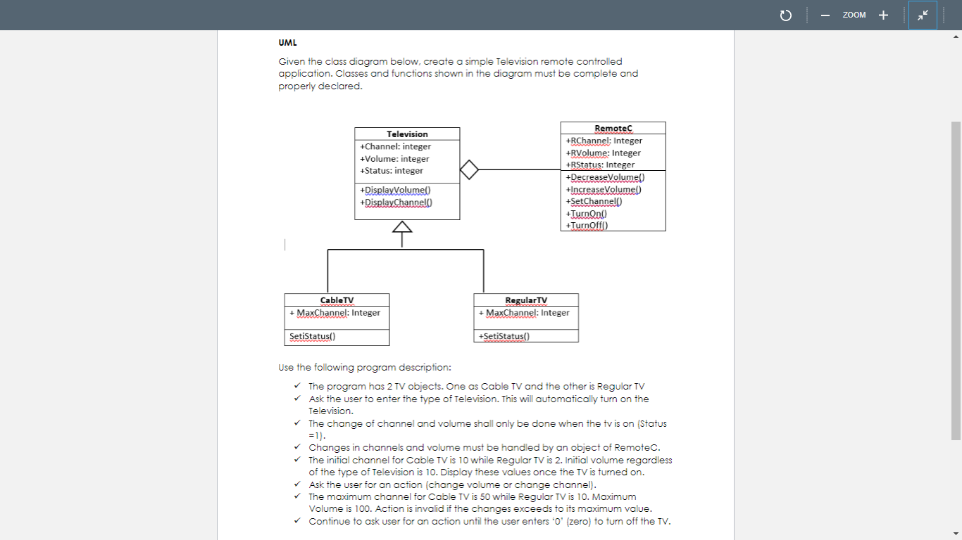 Solved ZOOM + UML Given the class diagram below, create a | Chegg.com