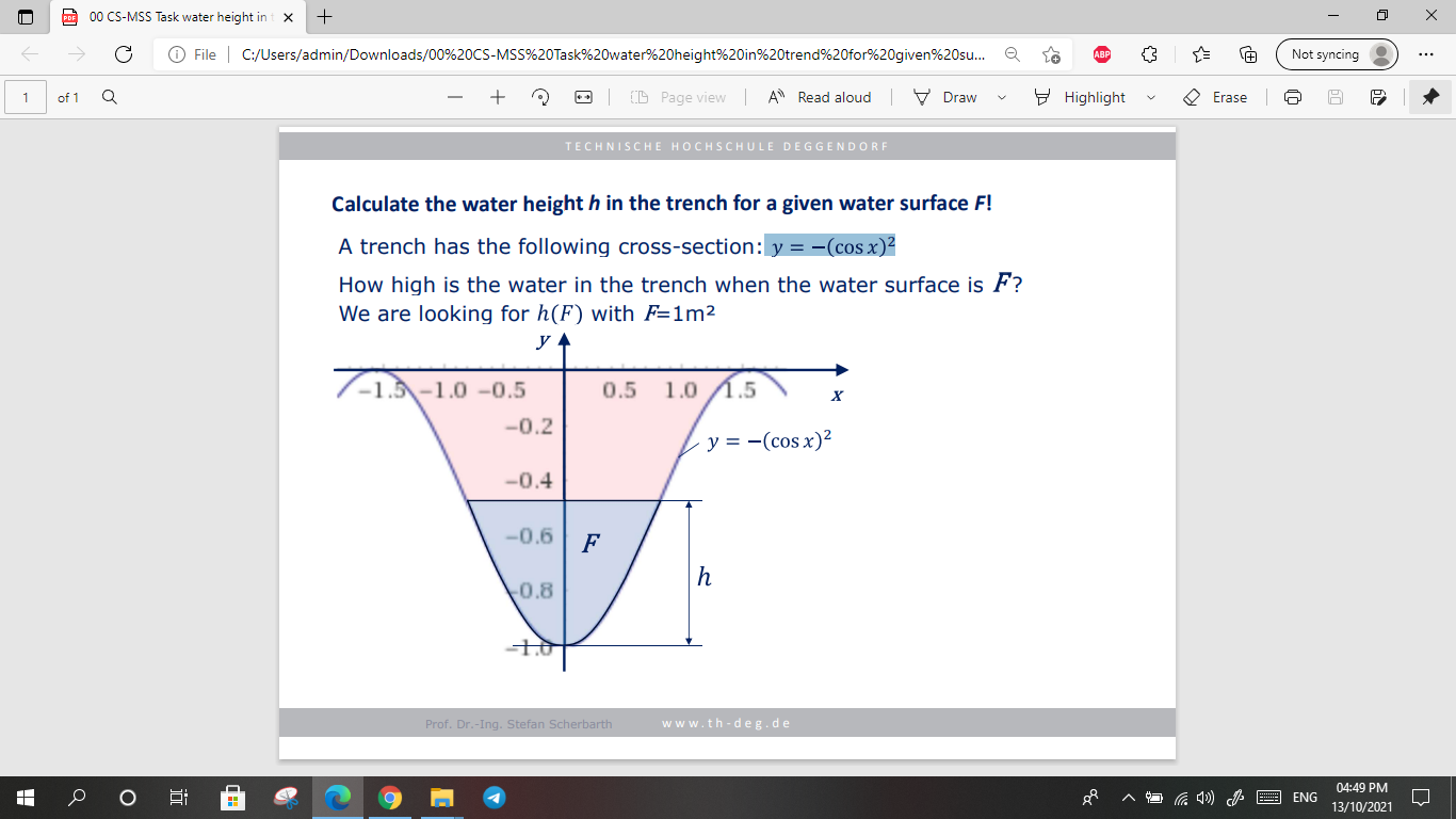 Solved Calculate the water height h in the trench for a | Chegg.com