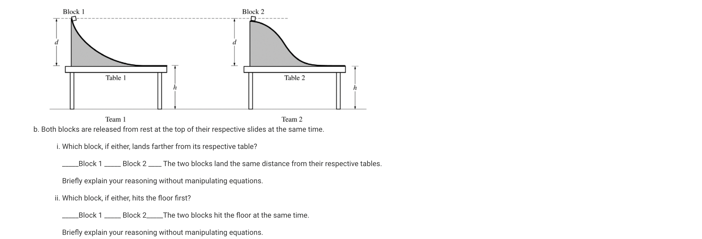 Solved Block 1 --- Block 2 d d LG Table 1 Table 2 Team 1 | Chegg.com