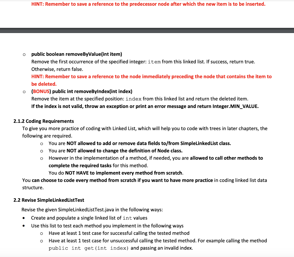 Solved 2. Tasks You will add more code to SimpleLinkedList | Chegg.com