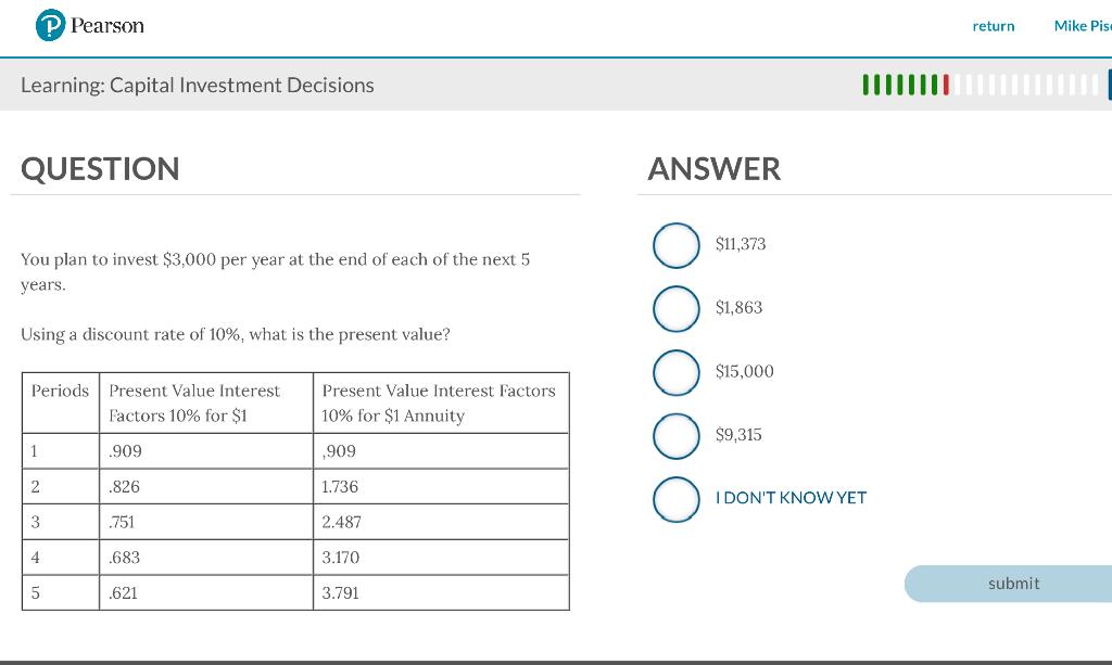 Solved Pearson Learning: Capital Investment Decisions | Chegg.com
