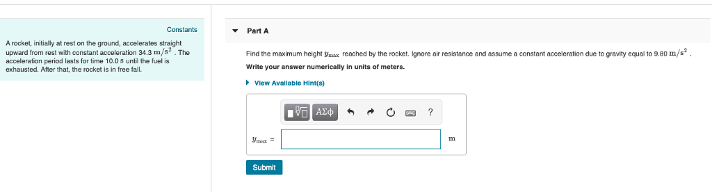 Solved Constants Part A A rocket, initially at rest on the | Chegg.com