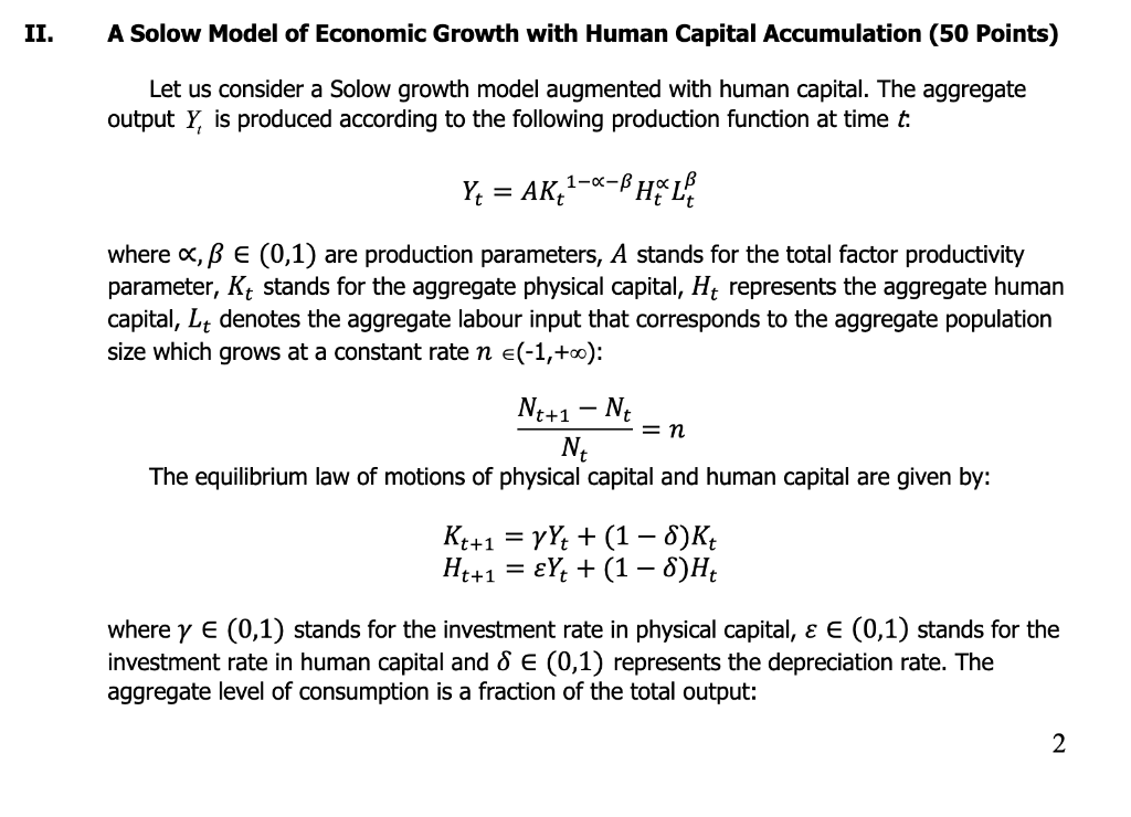 Solved A Solow Model of Economic Growth with Human Capital | Chegg.com