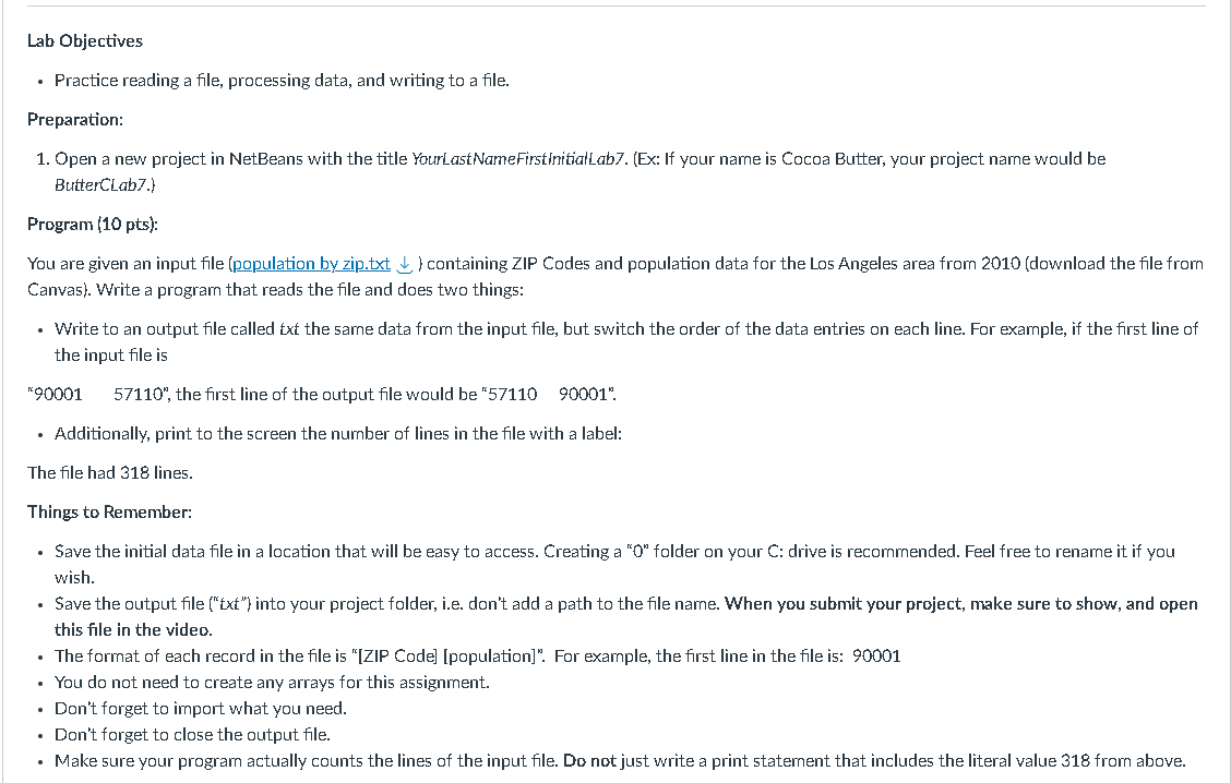 Solved Lab Objectives - Practice reading a file, processing | Chegg.com