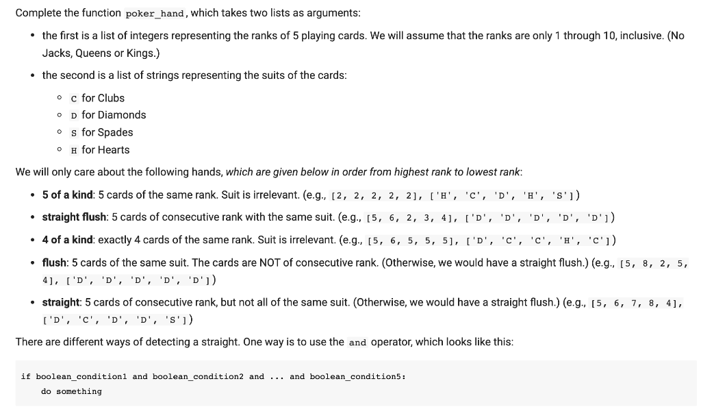 Solved Complete the function poker_hand, which takes two | Chegg.com
