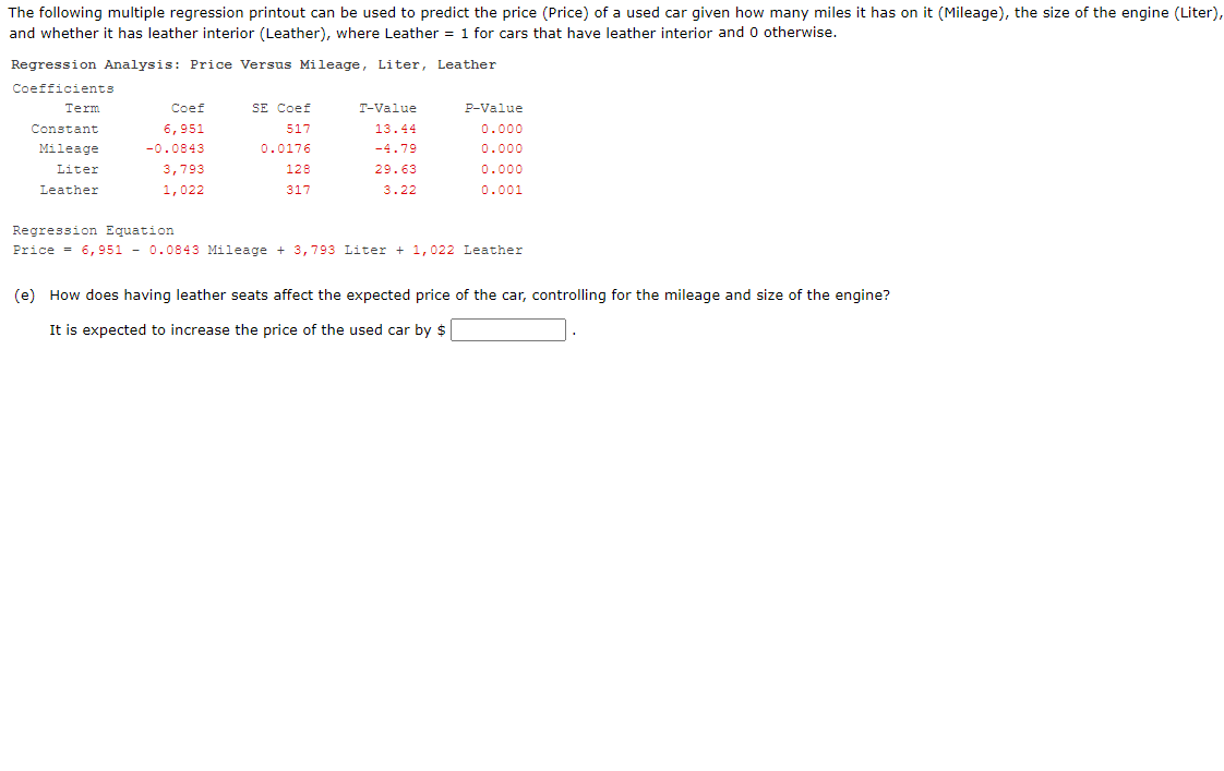 Solved The following multiple regression printout can be | Chegg.com Solved The following multiple regression printout can be | Chegg.com