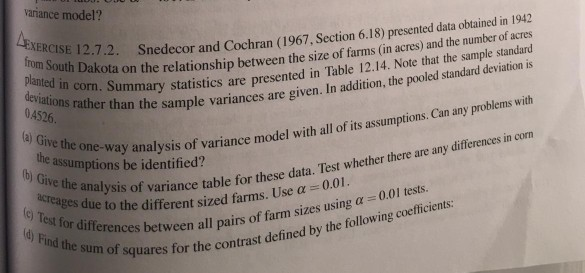 Solved variance model? 2. Snedecor and Cochran (1967, | Chegg.com