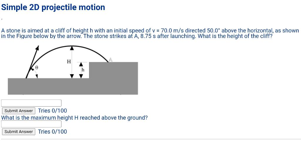 Solved Simple 2D projectile motion A stone is aimed at a | Chegg.com