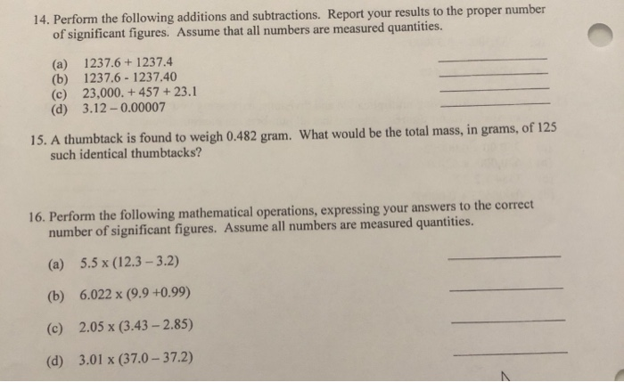 Solved 14. Perform the following additions and subtractions. | Chegg.com