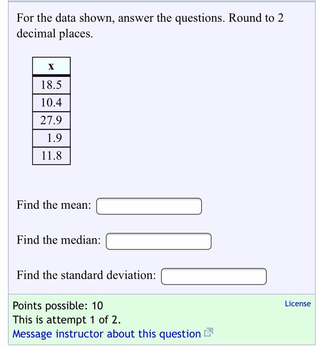 Solved For the data shown, answer the questions. Round to 2 | Chegg.com