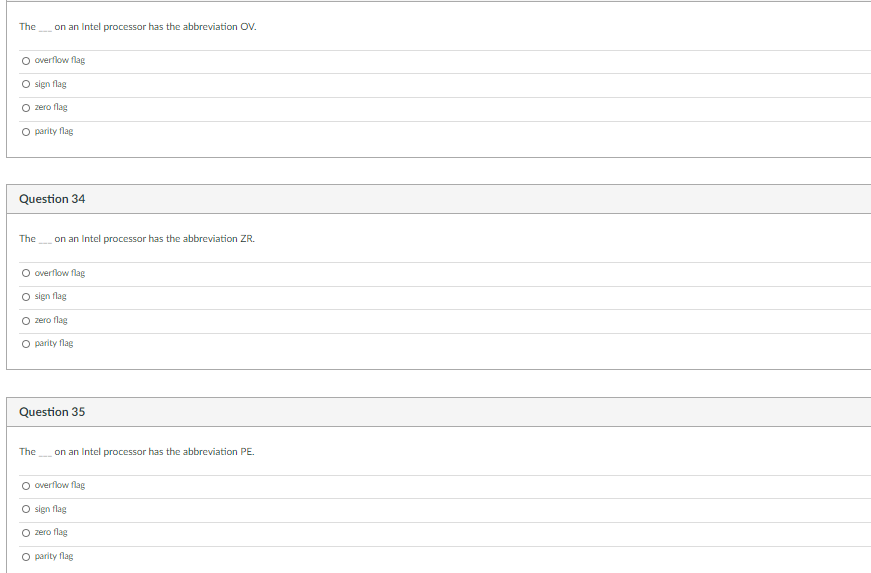 Solved The on an Intel processor has the abbreviation OV. | Chegg.com