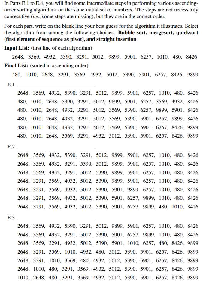 Solved In Parts E.1 to E.4, you will find some intermediate | Chegg.com