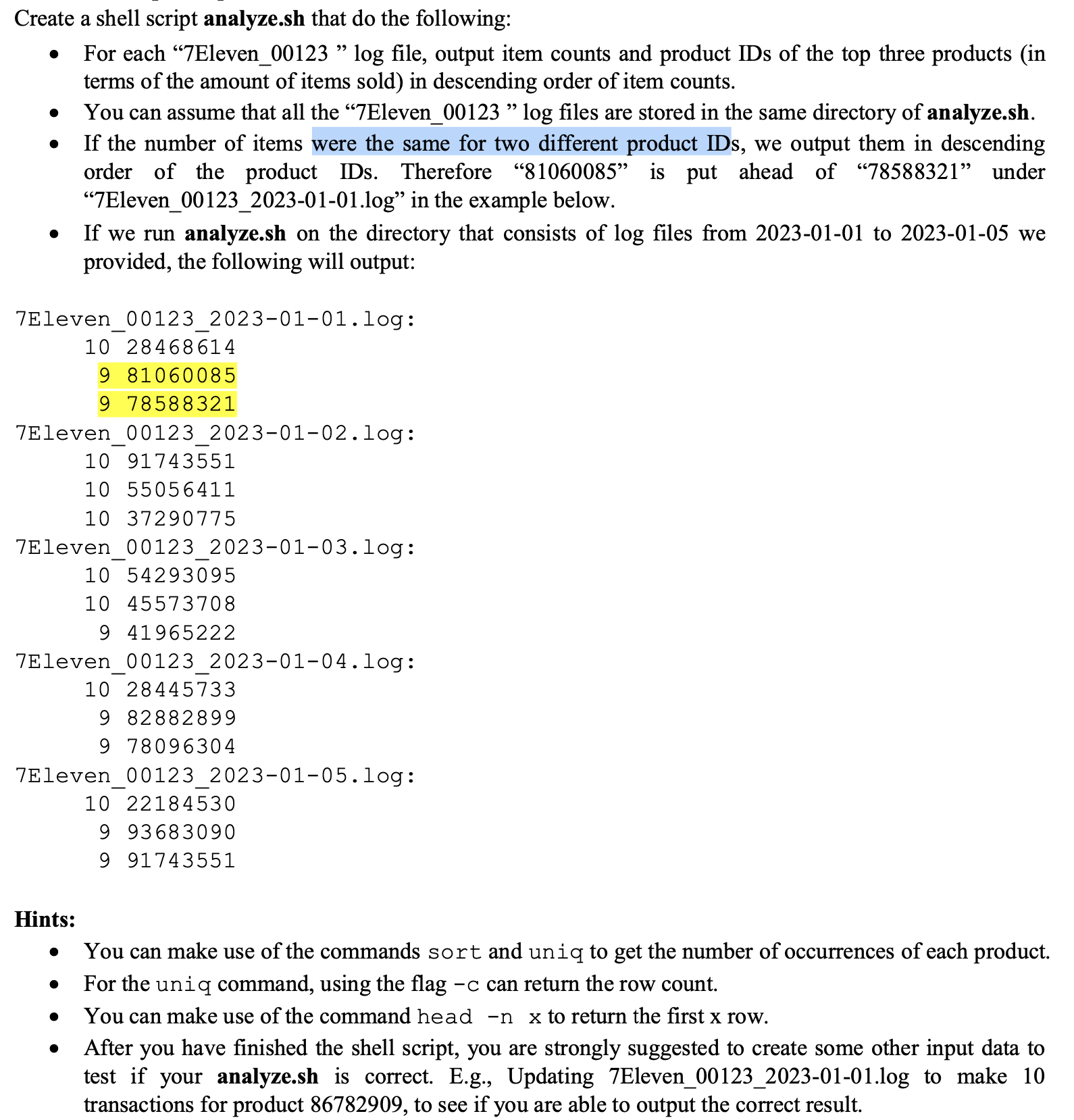 Solved - For each "7Eleven_00123" log file, output item | Chegg.com