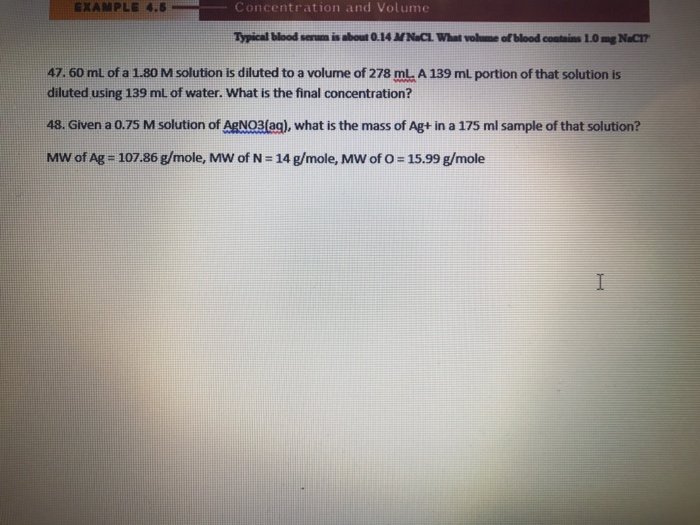 Solved 47. 60 mL of a 1.80 M solution is diluted to a volume | Chegg.com