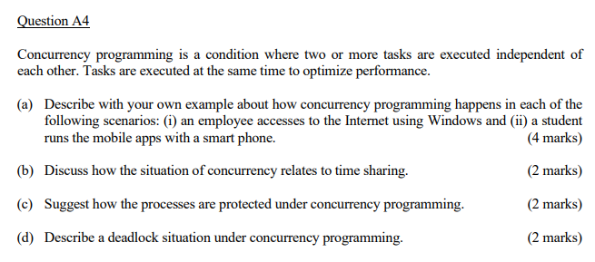 Solved Question A4 Concurrency programming is a condition | Chegg.com