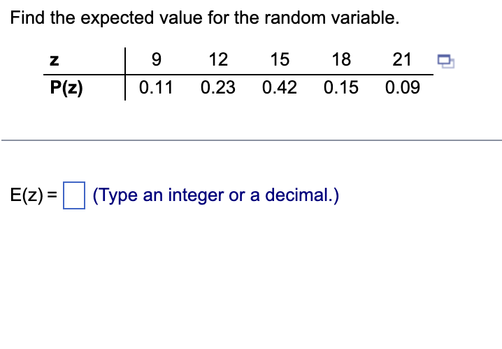 Solved Find the expected value for the random variable. | Chegg.com