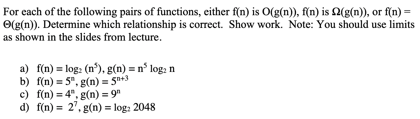 Solved For each of the following pairs of functions, either | Chegg.com
