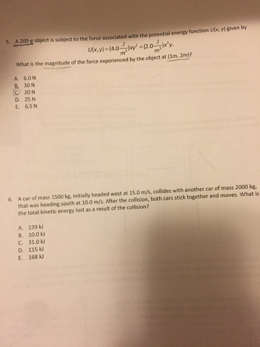 Solved S. A 200g object is subject to the force associated | Chegg.com