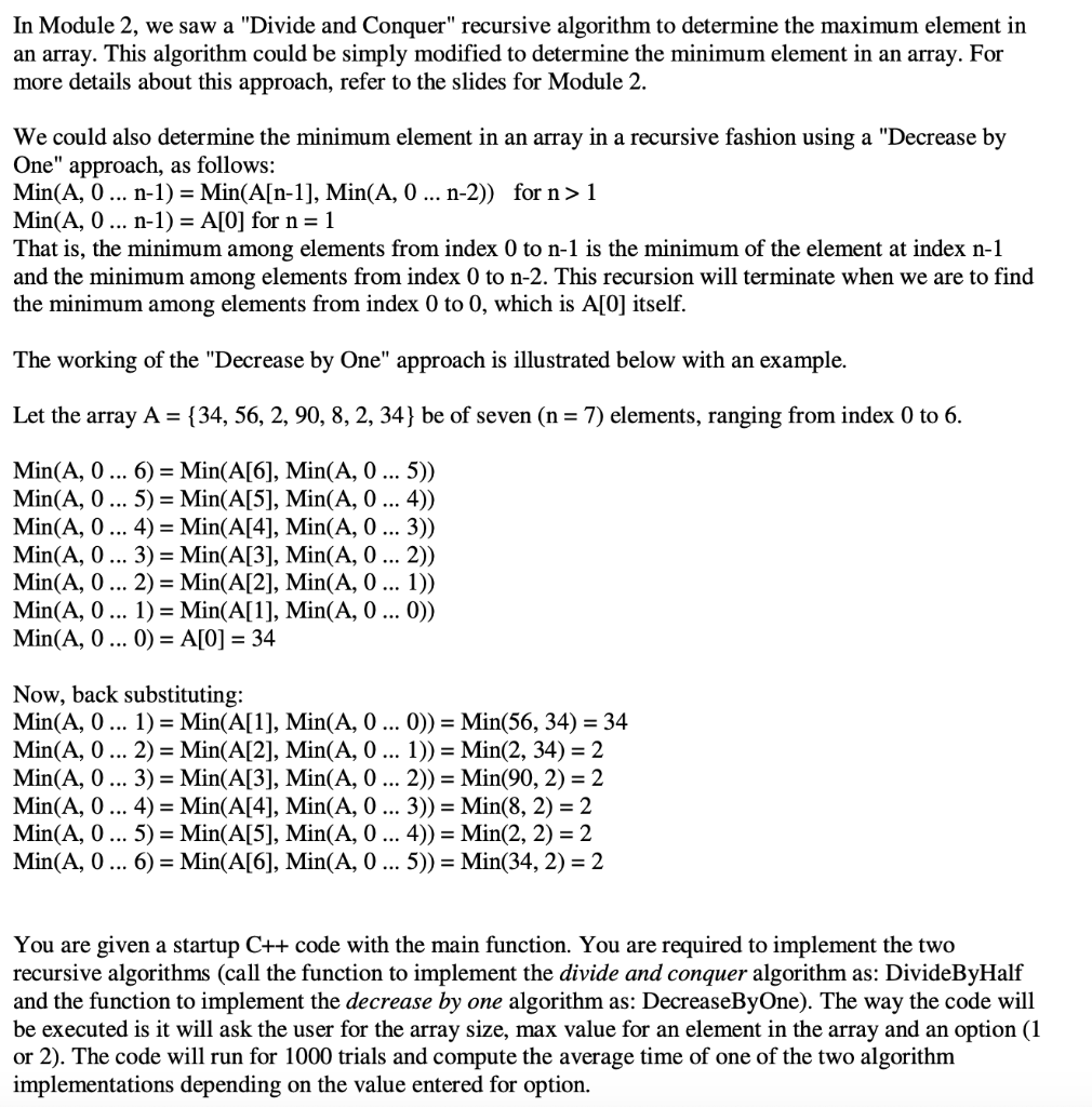 Solved In Module 2, we saw a "Divide and Conquer" recursive | Chegg.com
