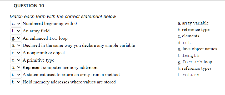 Solved QUESTION 10 Match each term with the correct | Chegg.com
